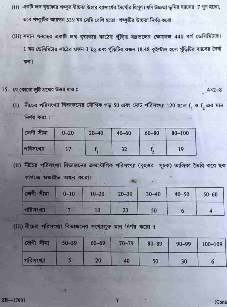  PDF Class 10 Madhyamik Mathematics Question Paper 2024