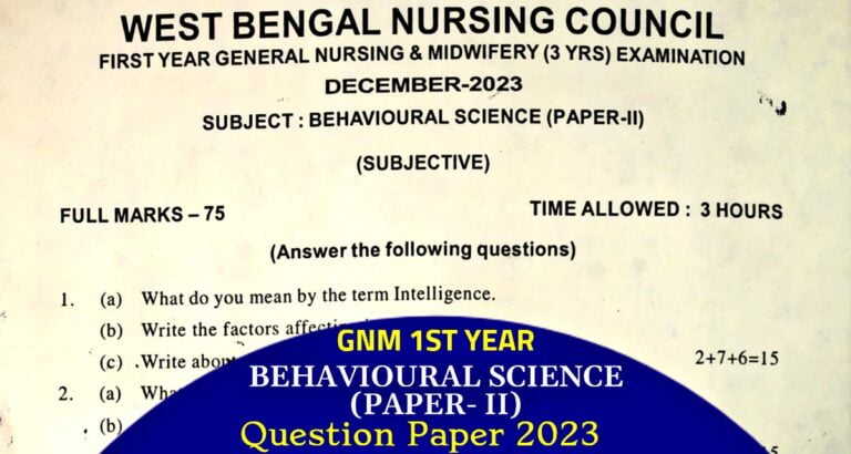 WB Behavioural Science GNM 1st Year Question (Paper 2) PDF